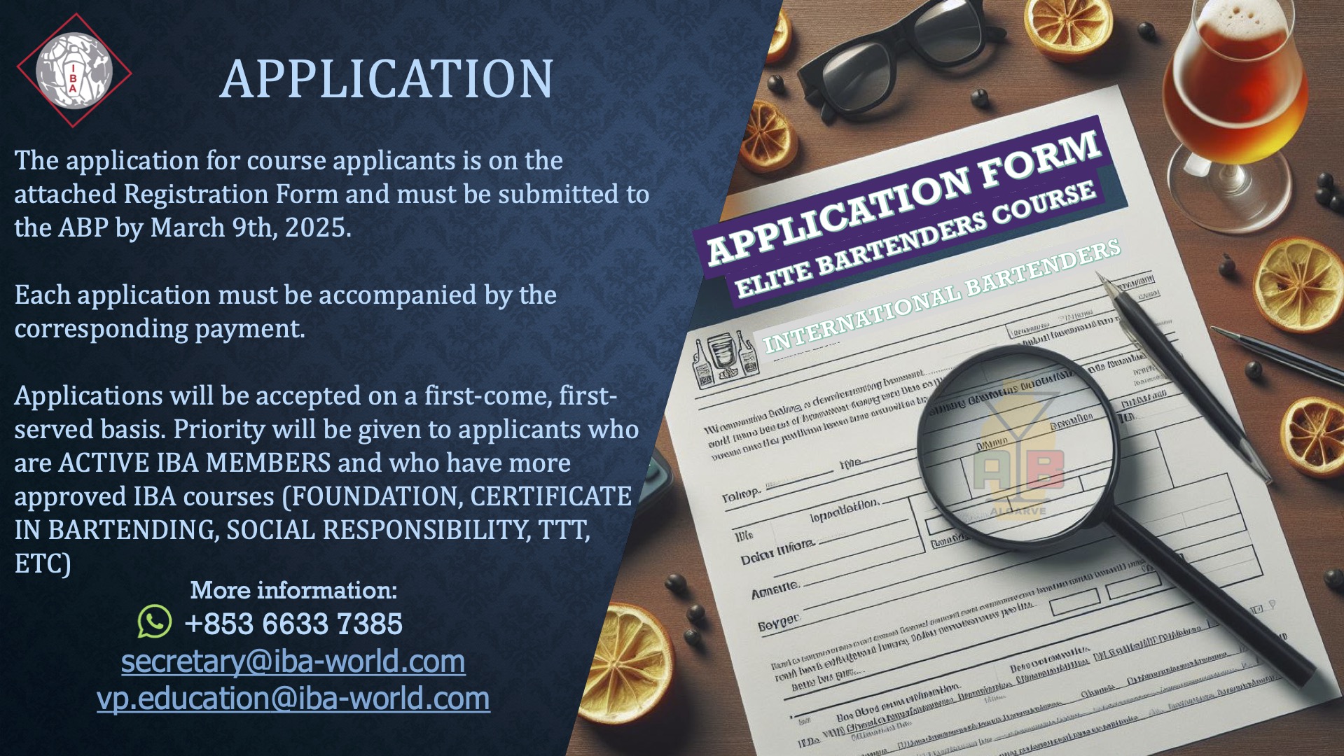ELITE BARTENDER’S COURSE 2025 EUROPE – IBA